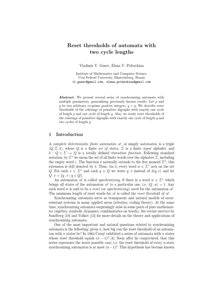 Reset Thresholds of Automata | PDF | Automata Theory | Mathematics