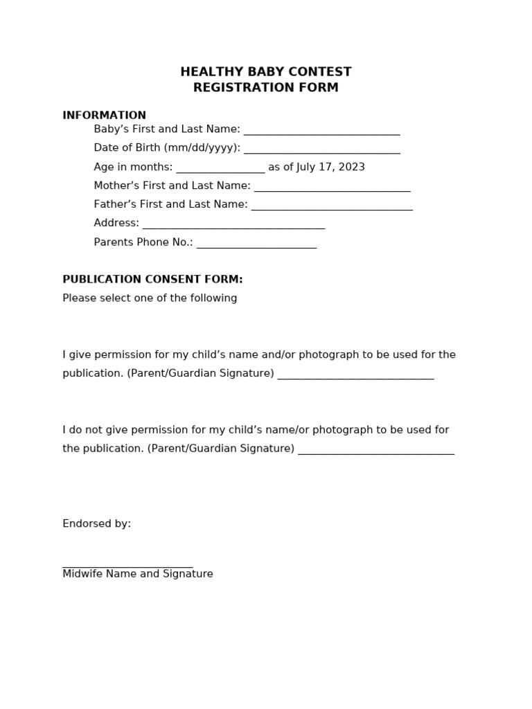 Healthy Baby Contest Registration Form | PDF