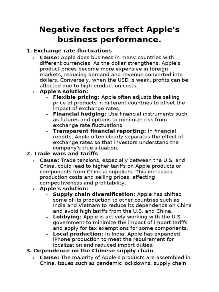Negative Factors Impacting Apple's Business | PDF | Apple Inc. | Supply ...
