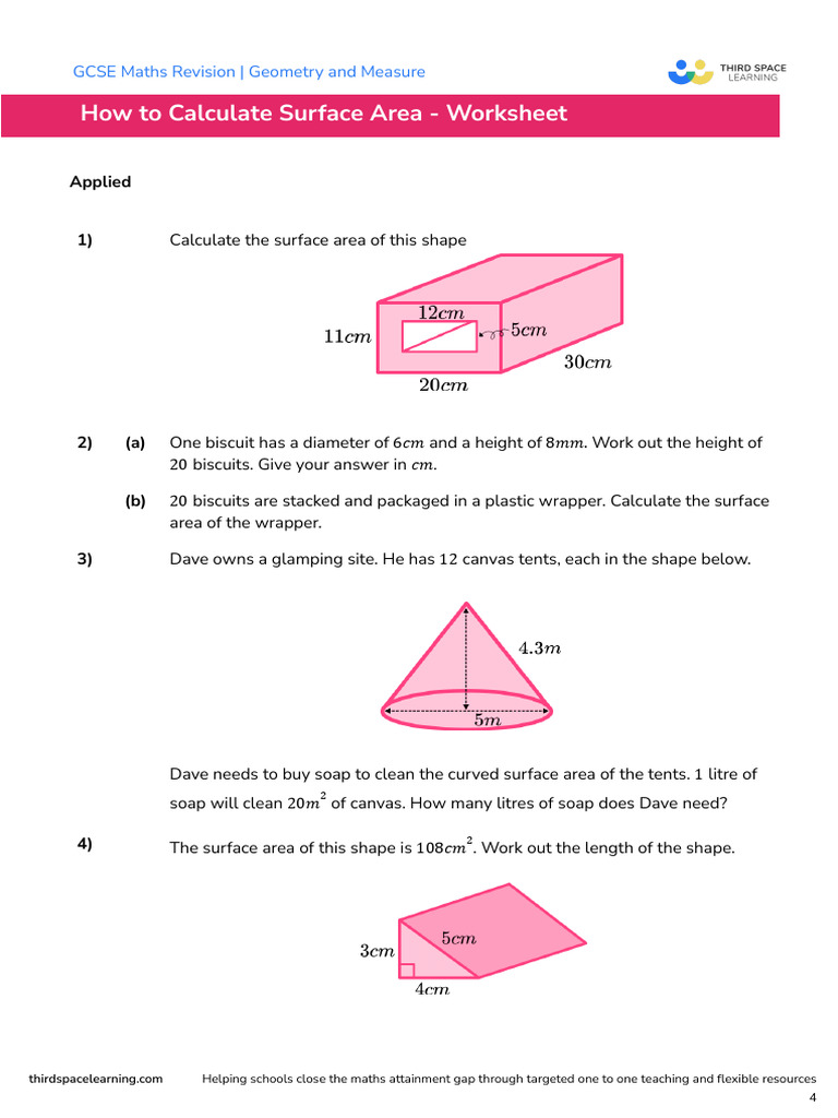 How To Calculate Surface Area GCSE Worksheet | PDF | Area | Surface Area