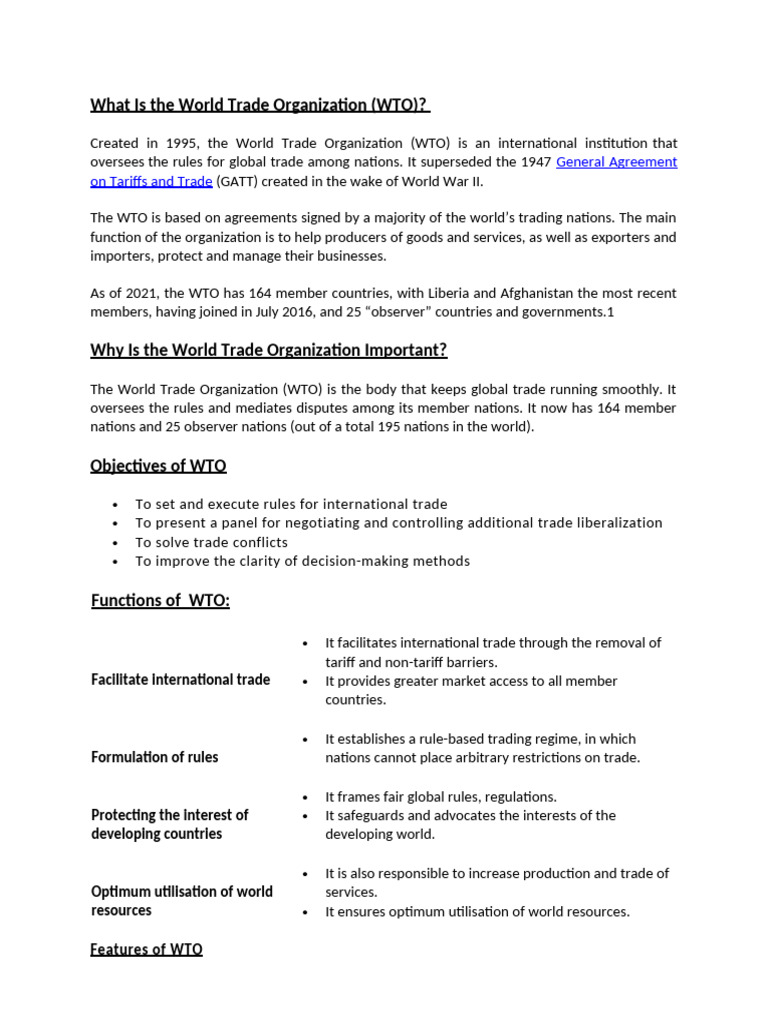 Overview of the World Trade Organization | PDF | World Trade ...