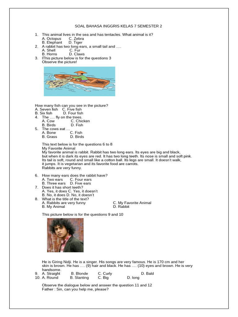 Soal Bahasa Inggris Kelas 7 Semester 2 | PDF | Rabbit