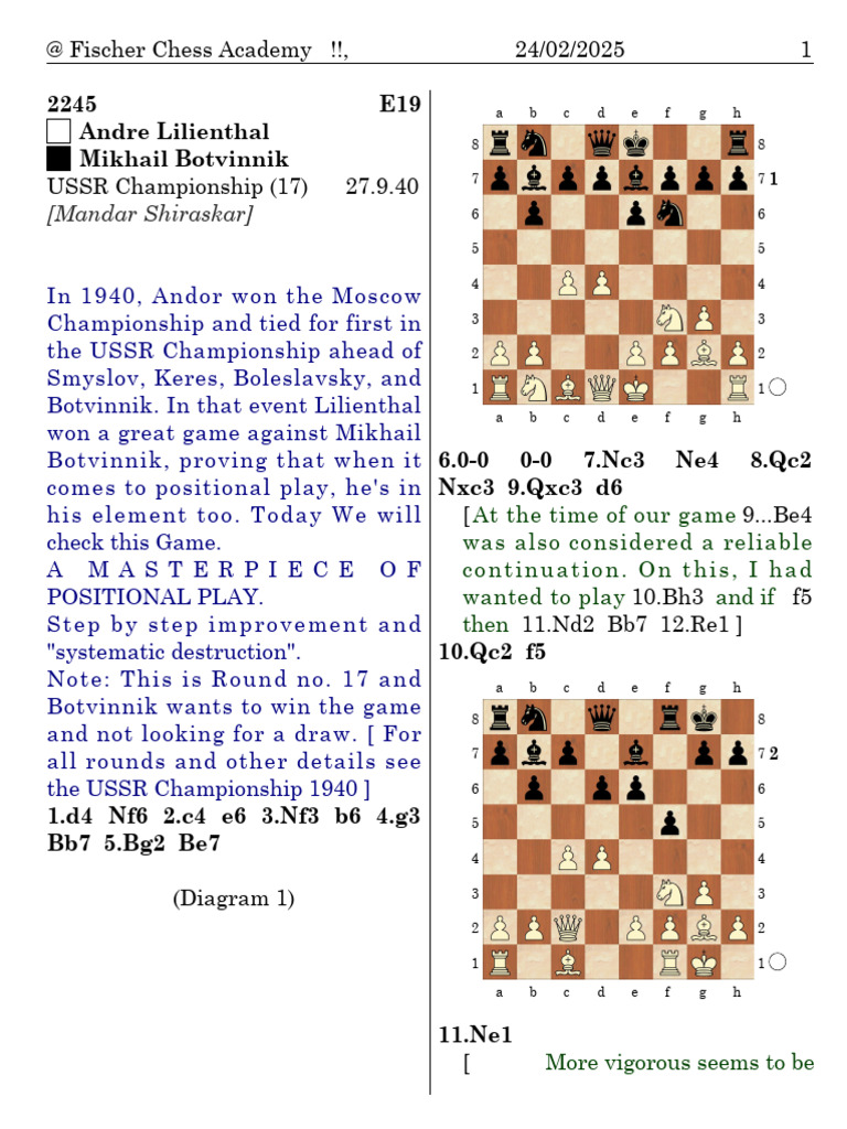 Lilienthal vs Botvinnik: 1940 Game Analysis | PDF | Chess Openings ...