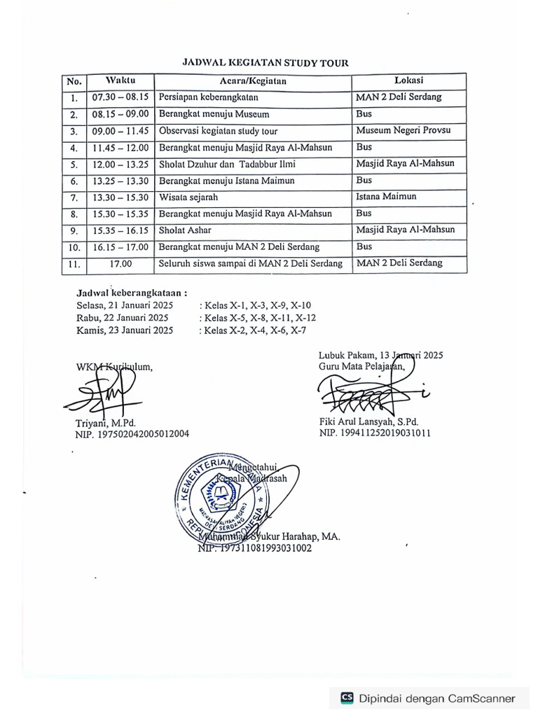 Jadwal Kegiatan Study Tour | PDF