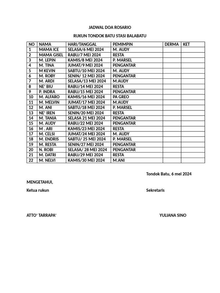 JADWAL DOA ROSARIO | PDF