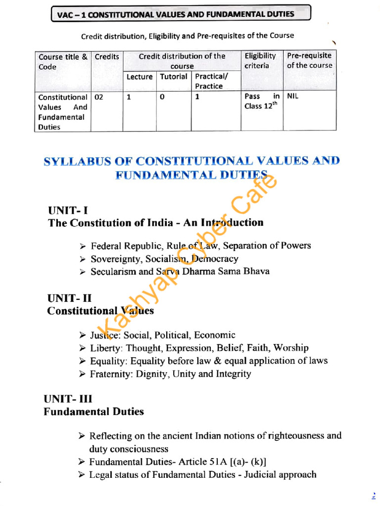 Constitutional Values & Duties Course | PDF
