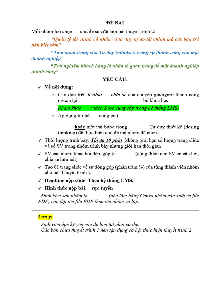 Đề bài Thuyết trình 2 - TDTK & DMST (02.2025) | PDF