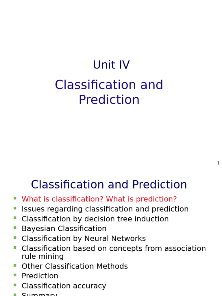 Unit 4- Classification and Prediction | PDF | Statistical Classification | Prediction