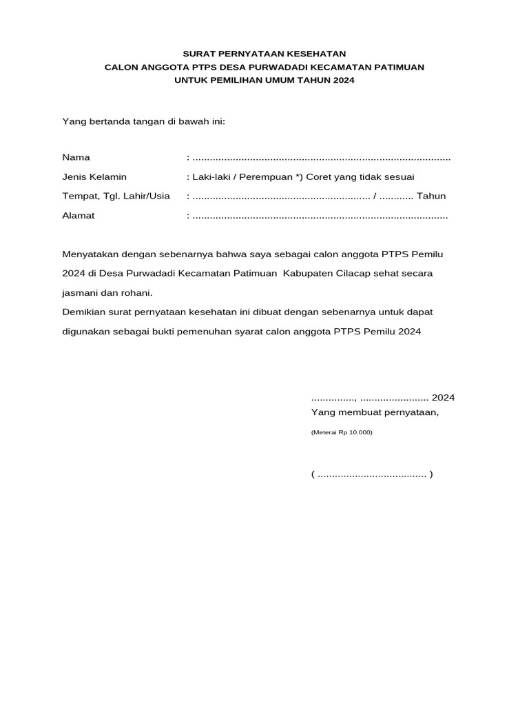 Surat Pernyataan Kesehatan | PDF