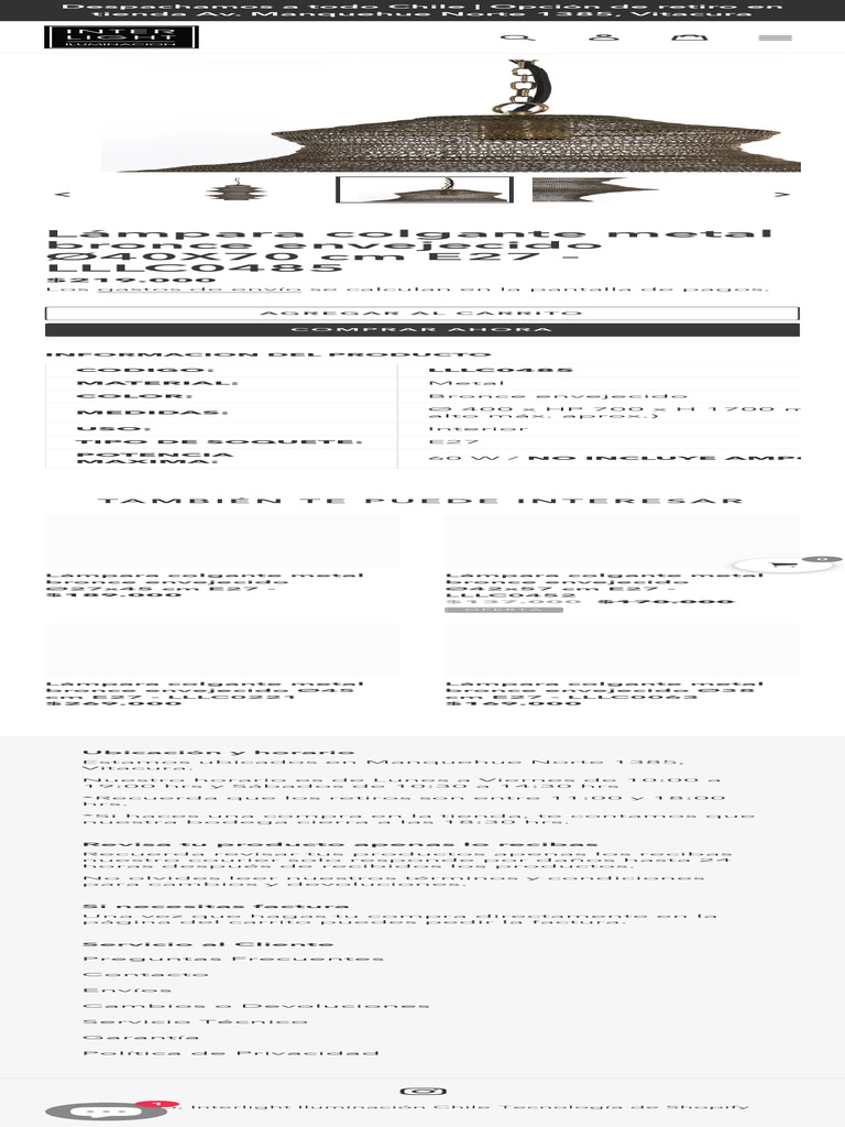 Lámpara colgante metal bronce envejecido Ø40X70 cm E27 - LLLC0485 ...