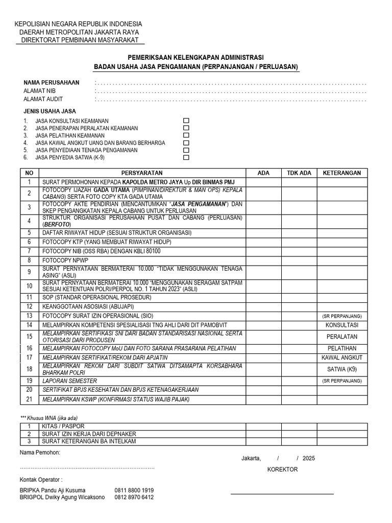 Checklist Persyaratan Perpanjang 2025 | PDF