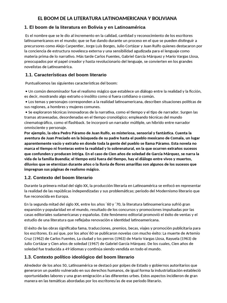 El Boom de La Literatura Latinoamerica y Bolivia | PDF | Literatura ...