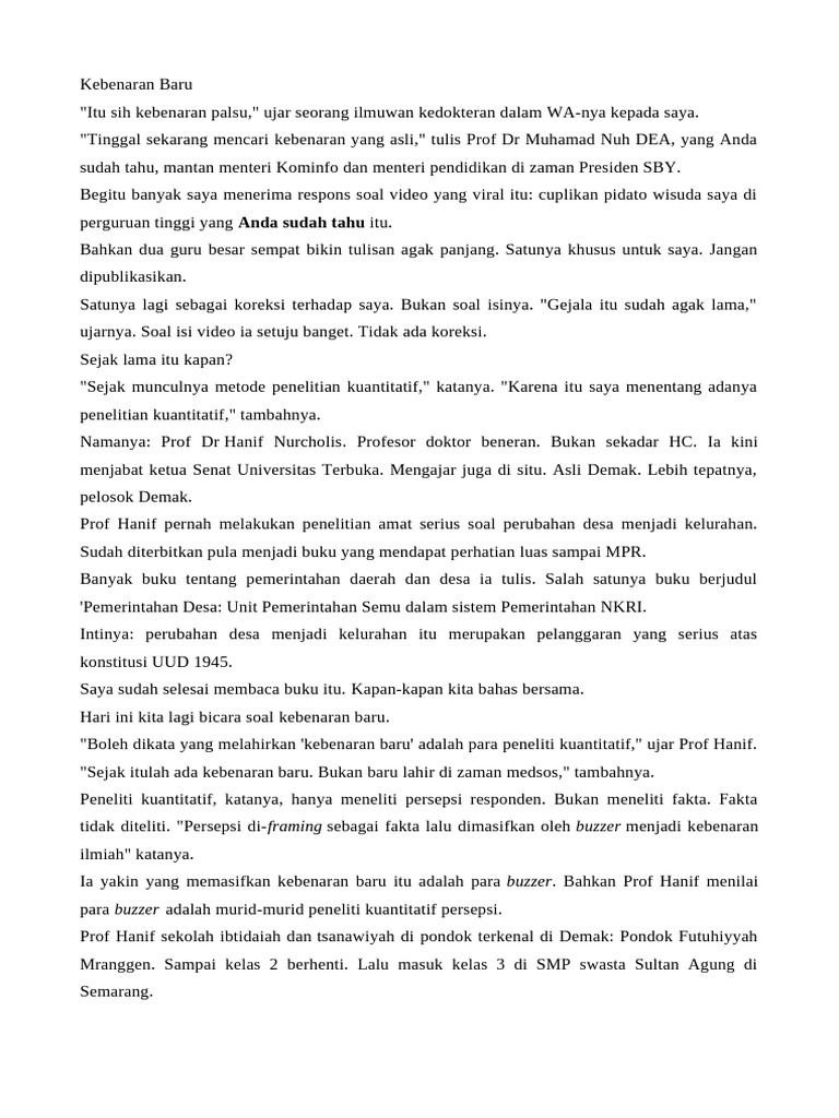 Kebenaran Baru Oleh Dahlan Iskan | PDF