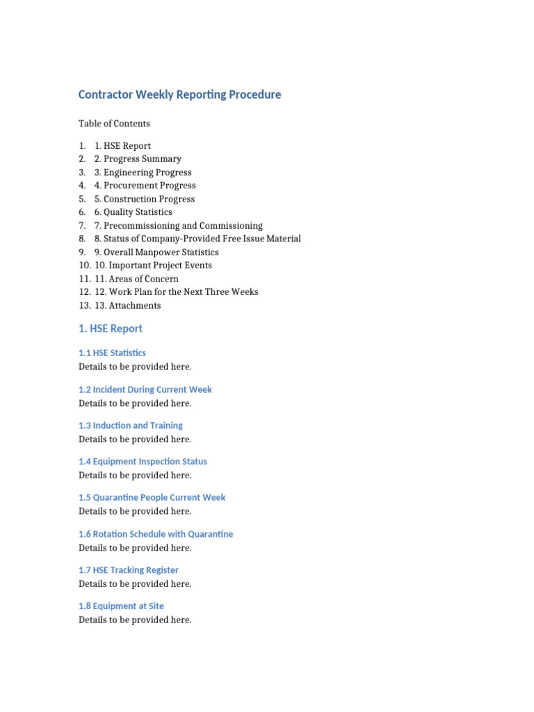 Contractor Weekly Reporting Procedure | PDF