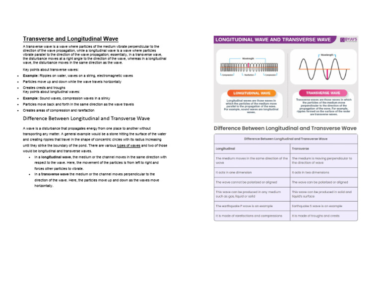 Transverse and Longitudinal Wave 1) | PDF