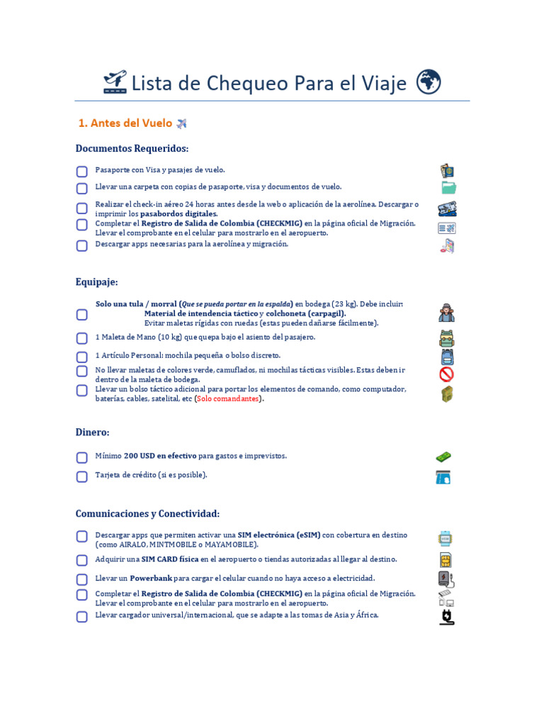 Checklist de Viaje: Equipaje y Recomendaciones | PDF | Mochila | Aeropuerto