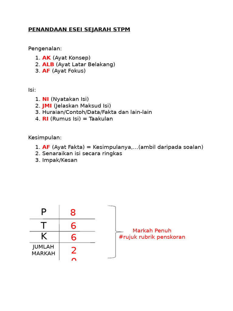 Penandaan Esei Sejarah STPM | PDF