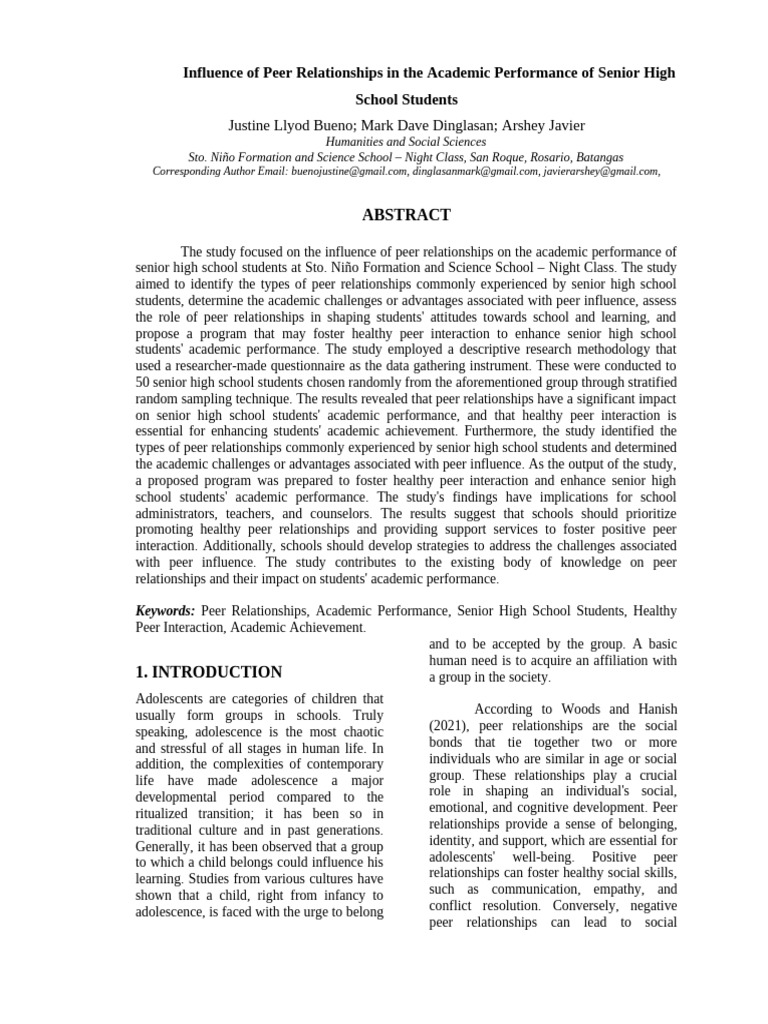 Peer Relationships and Academic Success | PDF | Adolescence | Motivational