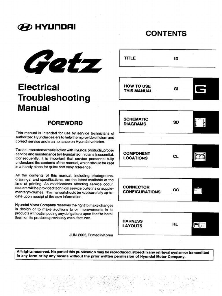 Hyundai Getz 2005 2007 Etm Workshop Manual | PDF