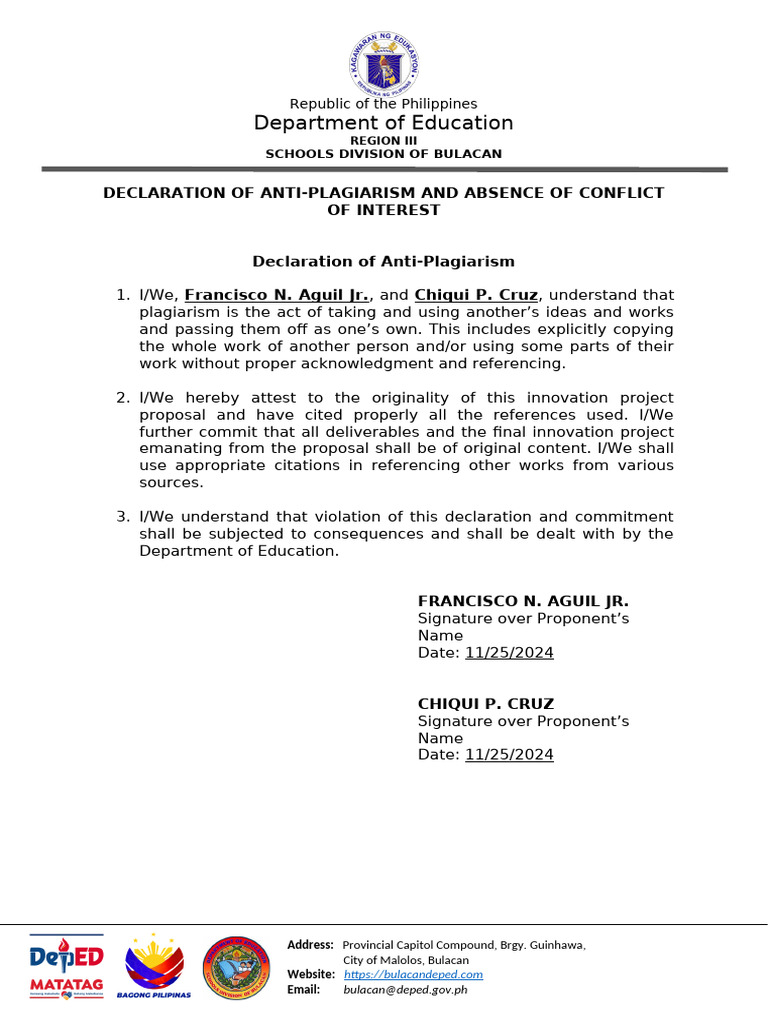 FORM 4 Declaration of Anti Plagiarism | PDF