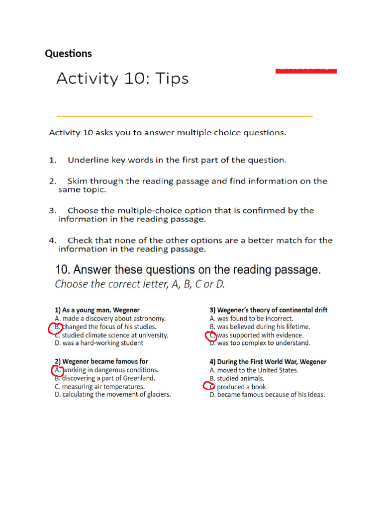 Questions - Reading Practice W6 s1 | PDF