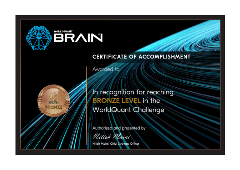 WorldQuant Challenge Bronze Certificate | PDF