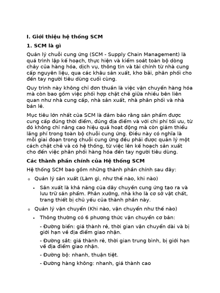 I. Giới thiệu hệ thống SCM 1. SCM là gì | PDF