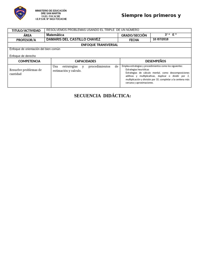 Sesion Resolvemos Problemas Del Doble (1) | PDF