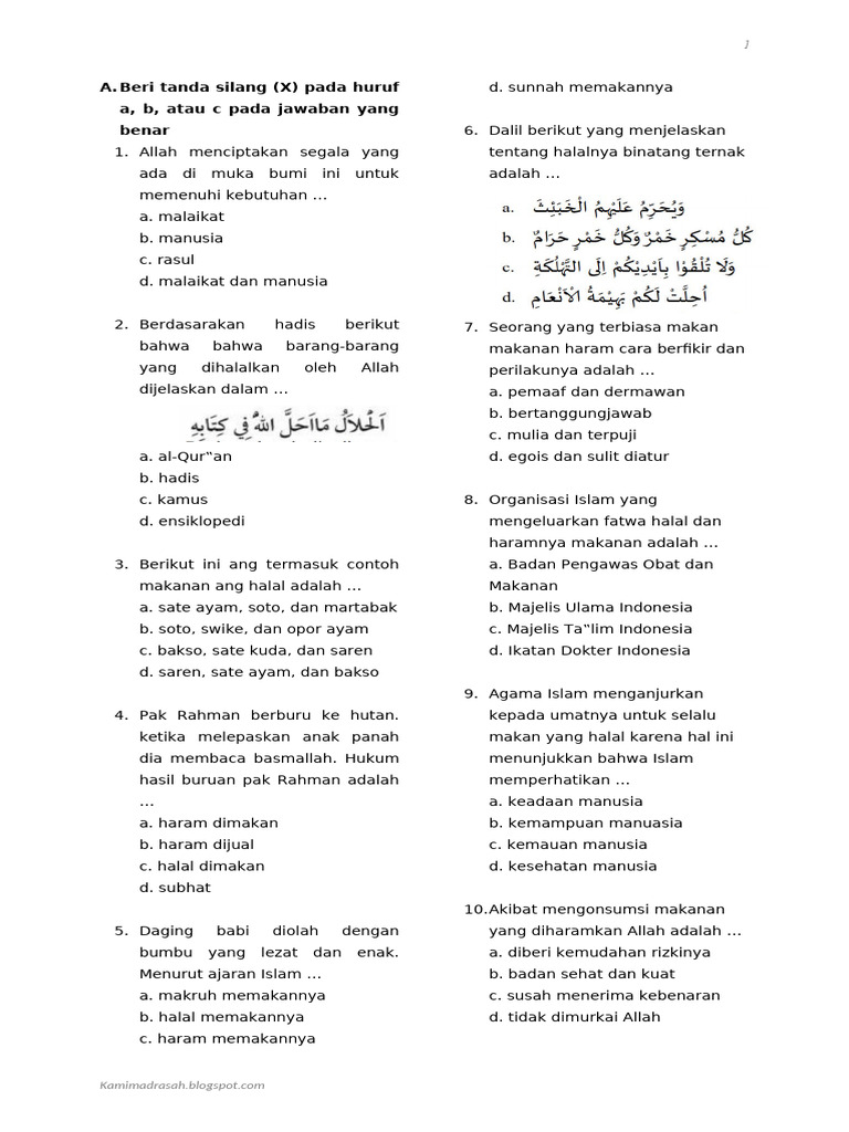 SOAL PAS FIKIH MI KMA 183 KELAS 6 - KAMIMADRASAH | PDF