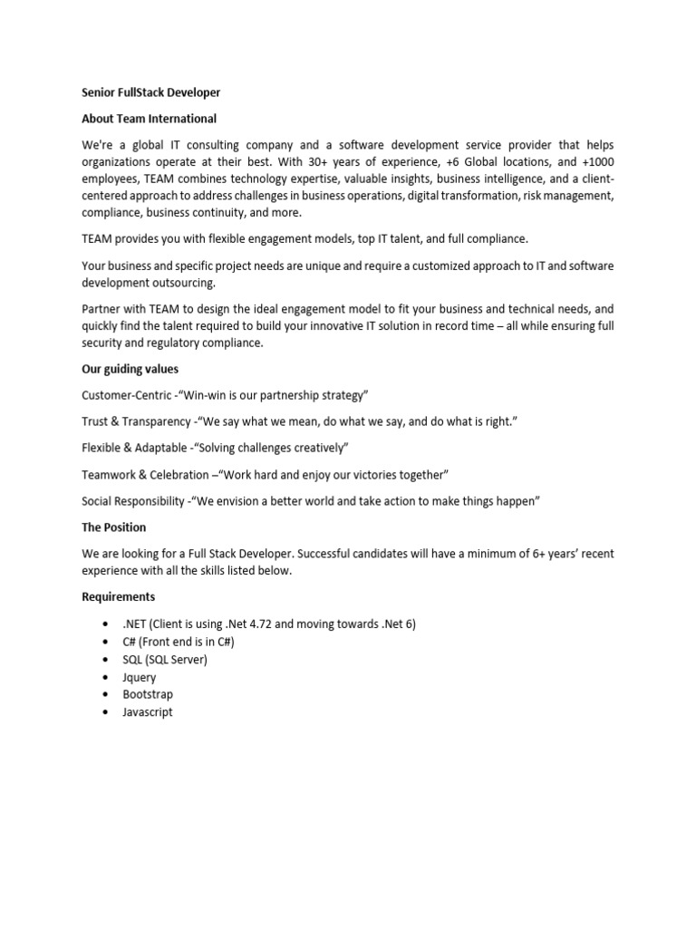 JD Senior Fullstack Developer VF | PDF