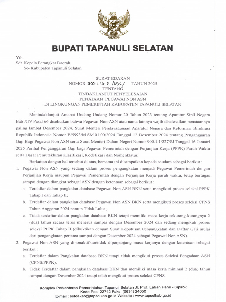 Surat edaran tindaklanjut penyelesaian penataan Pegawai Non ASN | PDF