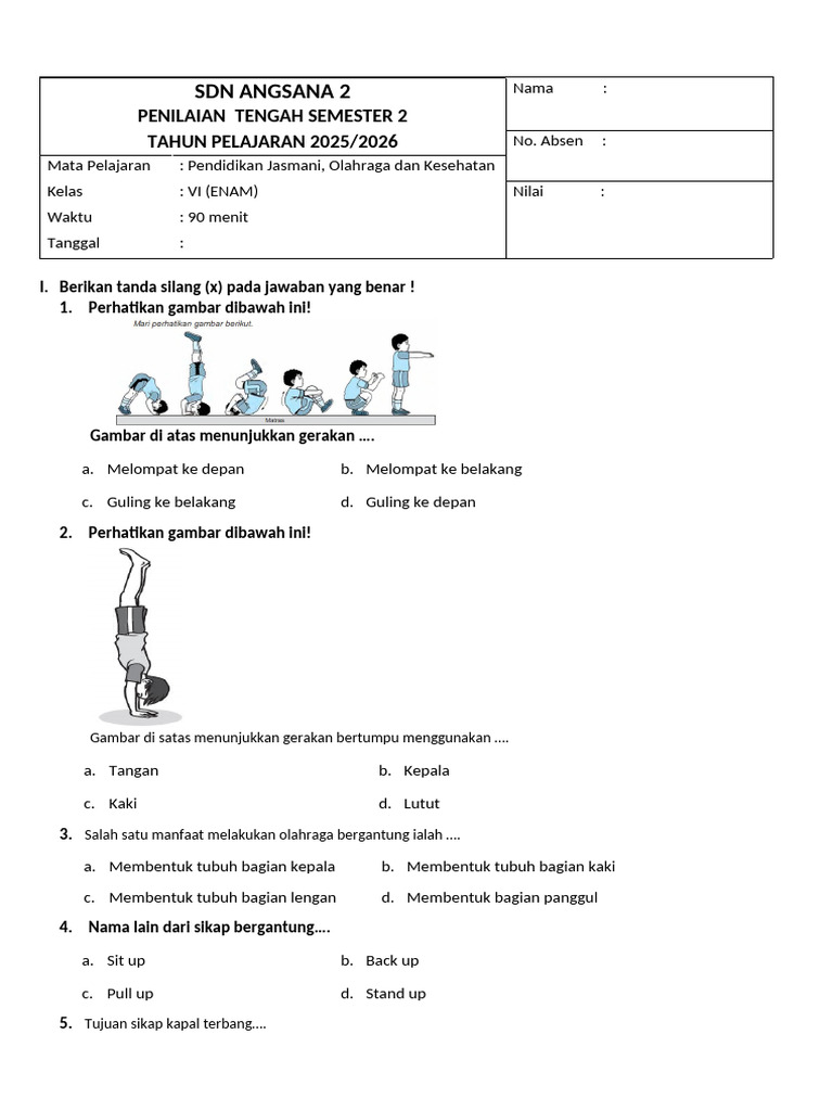 Soal PTS 2 PJOK Kelas 6 K13 | PDF