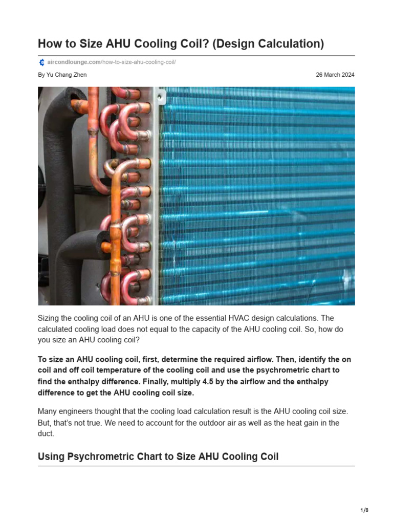 AHU Cooling Coil Sizing Guide | PDF | Continuum Mechanics | Physical ...