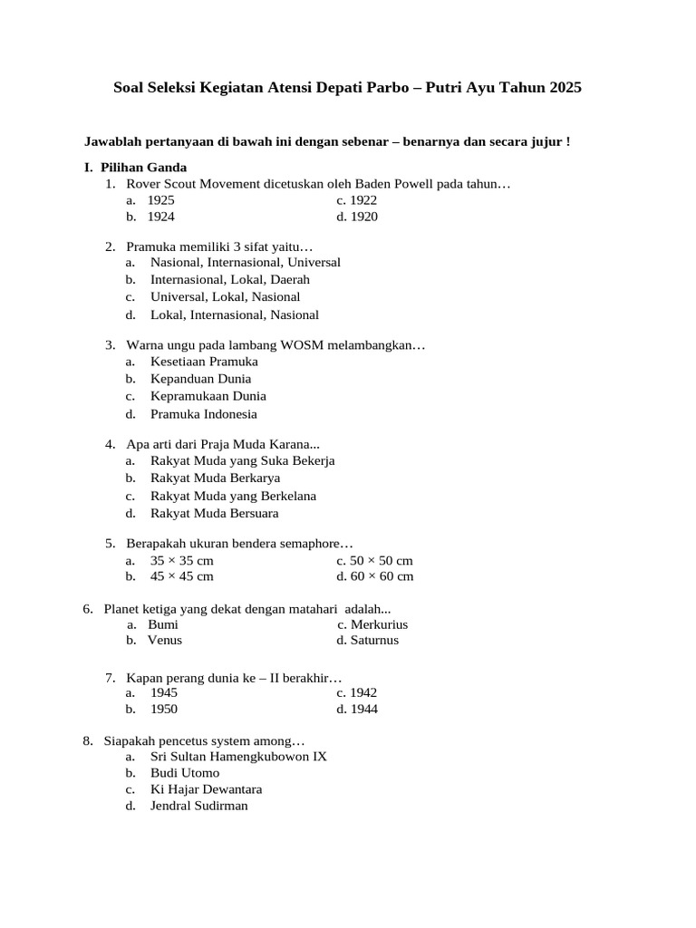 Soal Seleksi Kegiatan Atensi DPPA | PDF