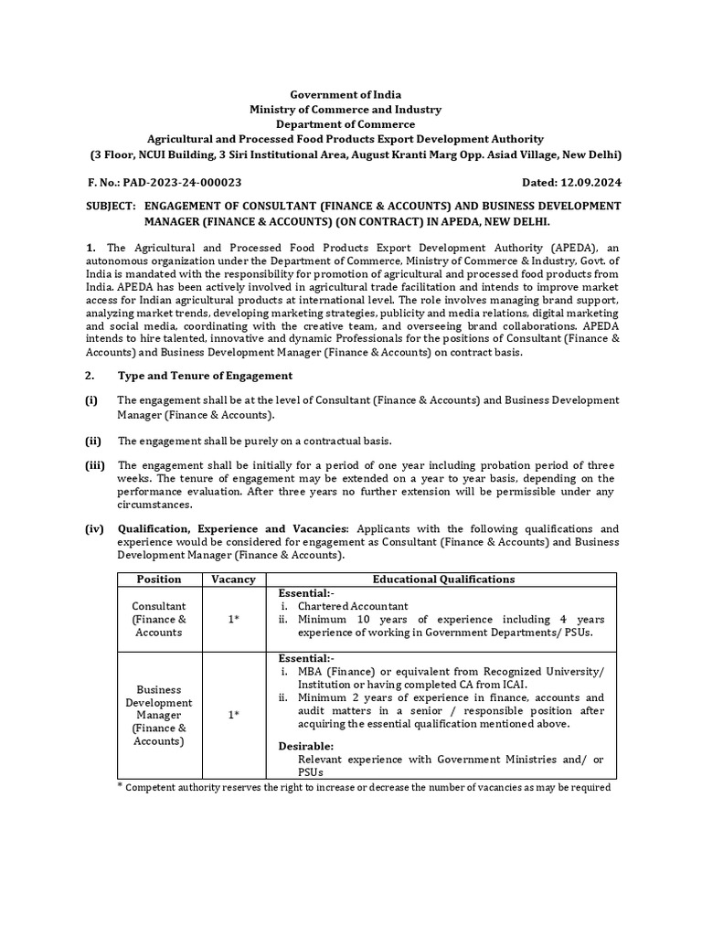 APEDA Consultant & BDM Finance Roles | PDF | Justice | Crime & Violence