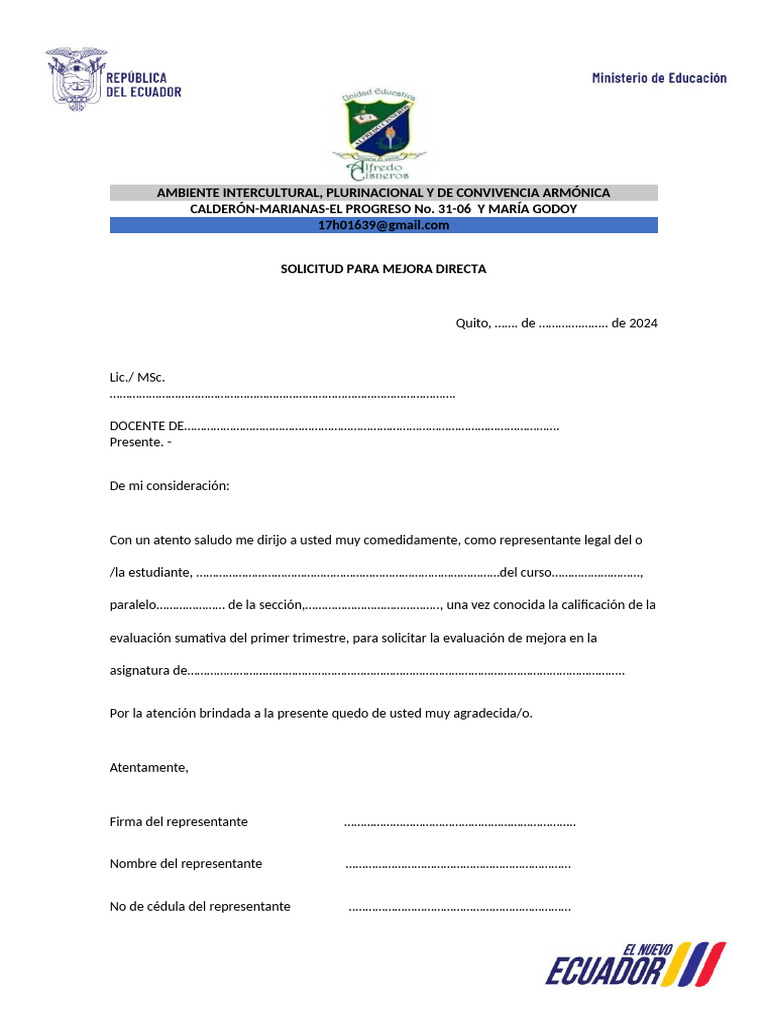 Solicitud de Mejora Académica 2024 | PDF
