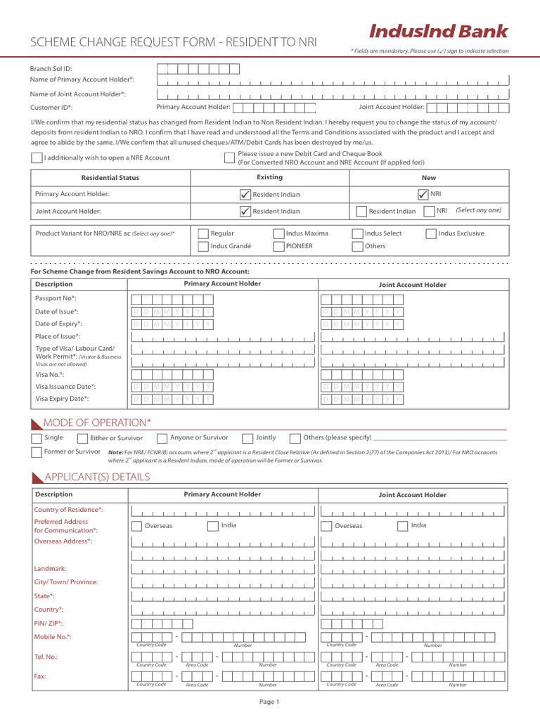 NRI Scheme Change Request Form | PDF | Indemnity | Identity Document