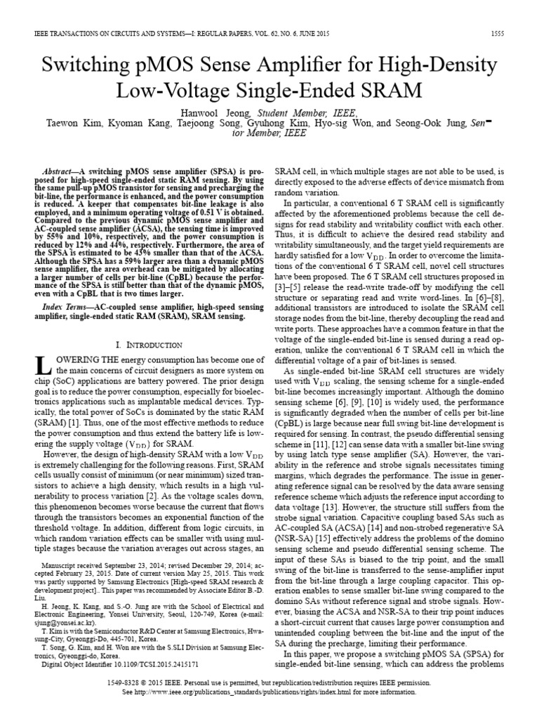 Switching pMOS Sense Amplifier for High-Density | PDF | Mosfet ...