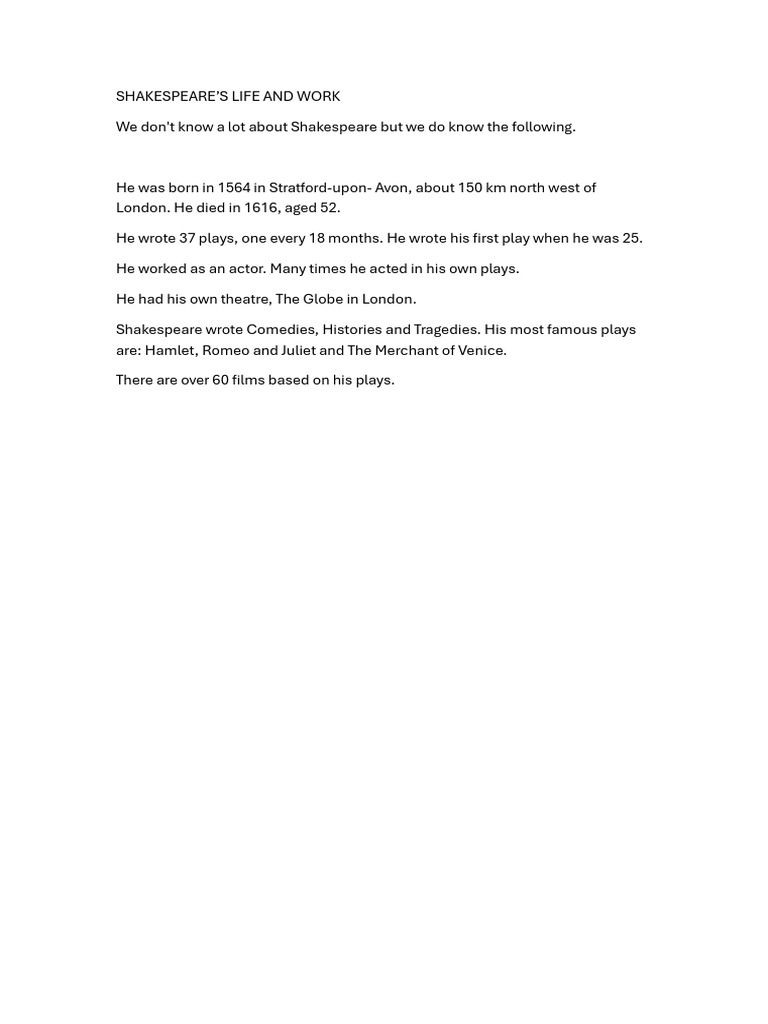 Shakespeare: Life and Works Overview | PDF