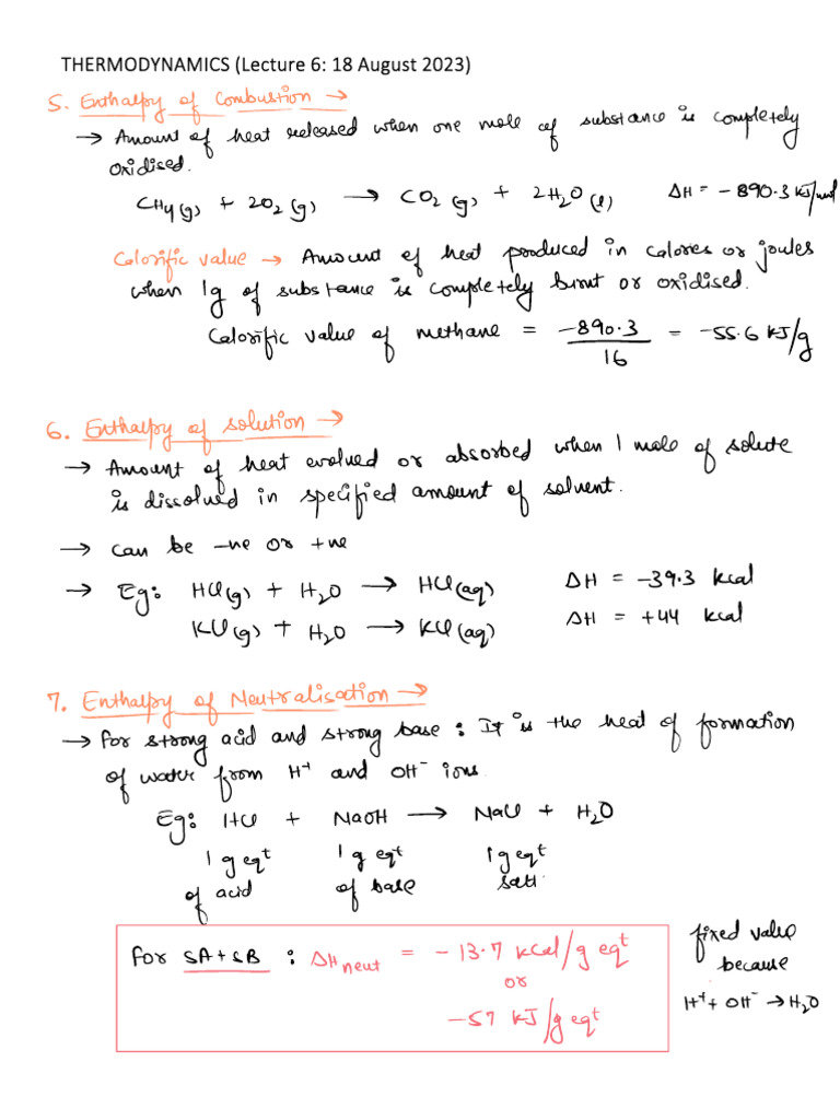 Thermodynamics Lecture 6 Summary | PDF