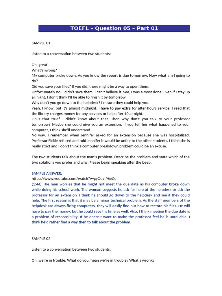 TOEFL Question05 Part01 Complete | PDF