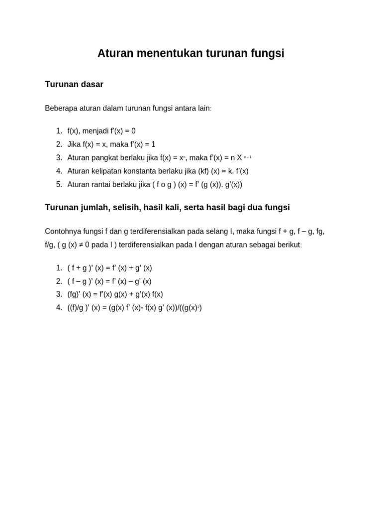 Aturan Menentukan Turunan Fungsi | PDF