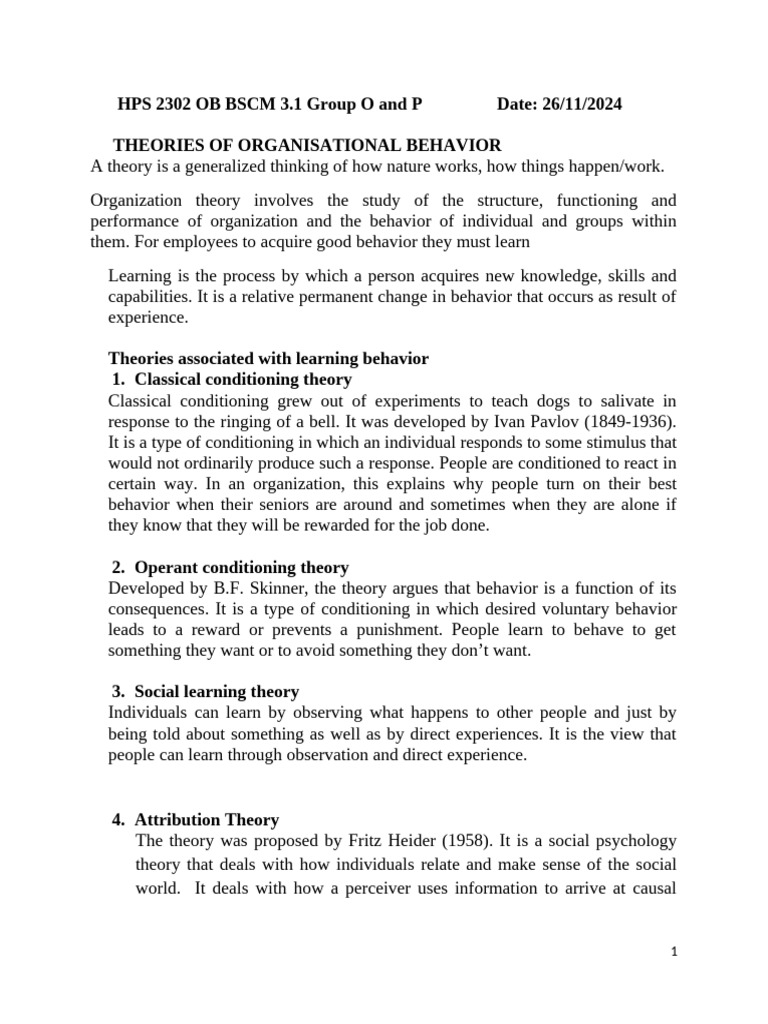 HPS 2302 -OB -THEORIES OF ORGANISATIONAL BEHAVIOR and Other Notes-26-11 ...