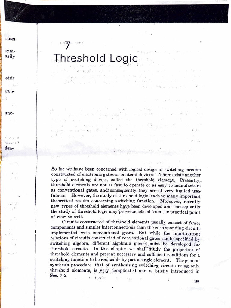 Chapter 7 Threshold Logic | PDF