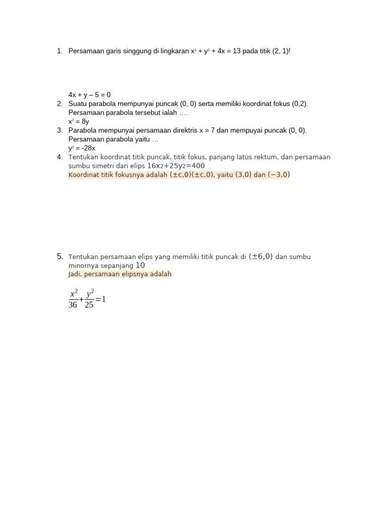 Persamaan Garis Singgung Di Lingkaran | PDF