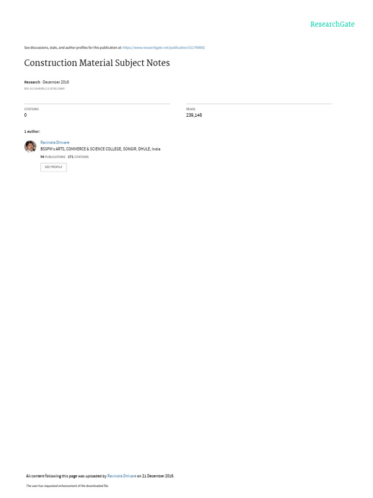 Construction Materials Notes | PDF | Civil Engineering | Building Materials