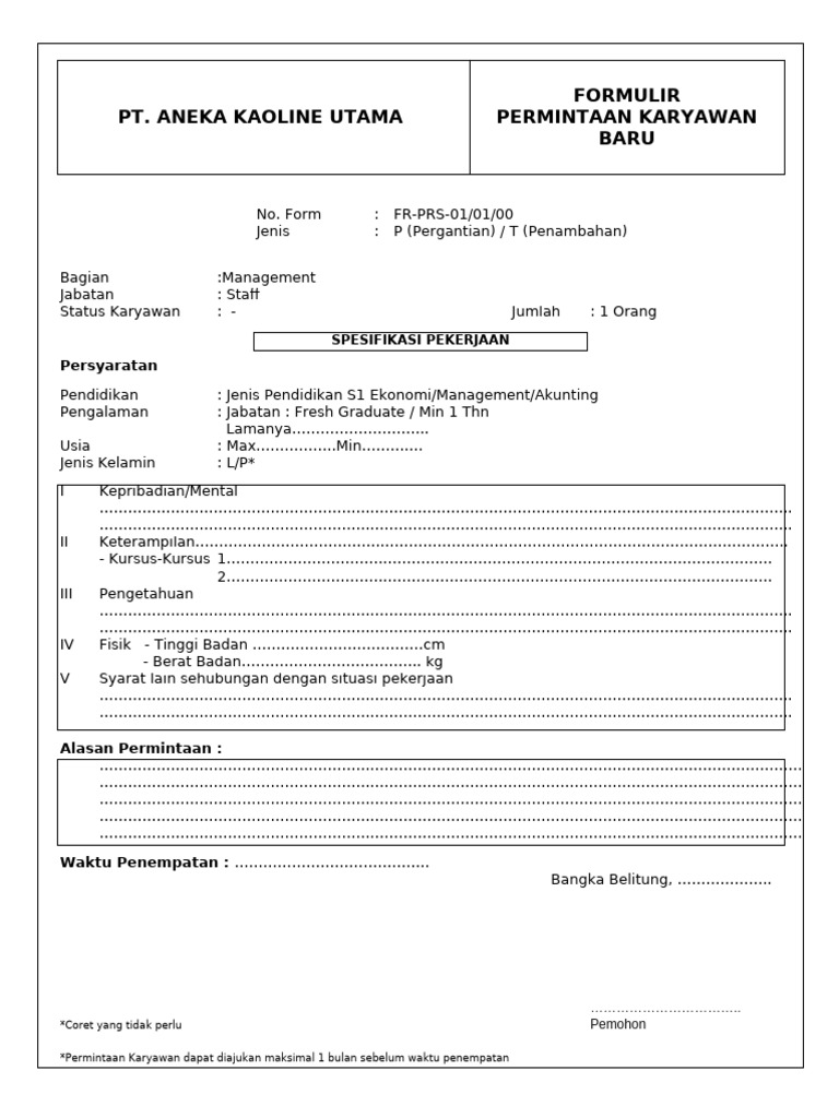 Formulir Permintaan Karyawan Baru | PDF