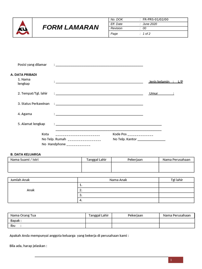 FR-PRS010200 Form Lamaran | PDF