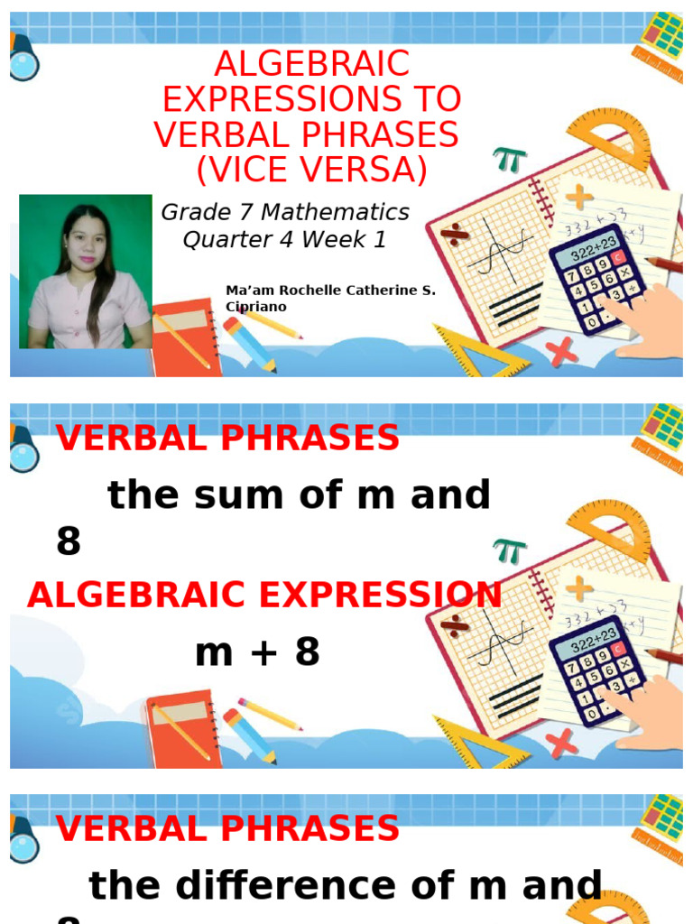 Algebraic Expressions to Verbal Phrases | PDF