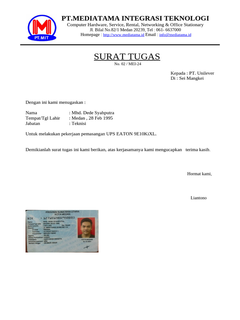 010 - Surat Tugas EATON UNILEVER | PDF